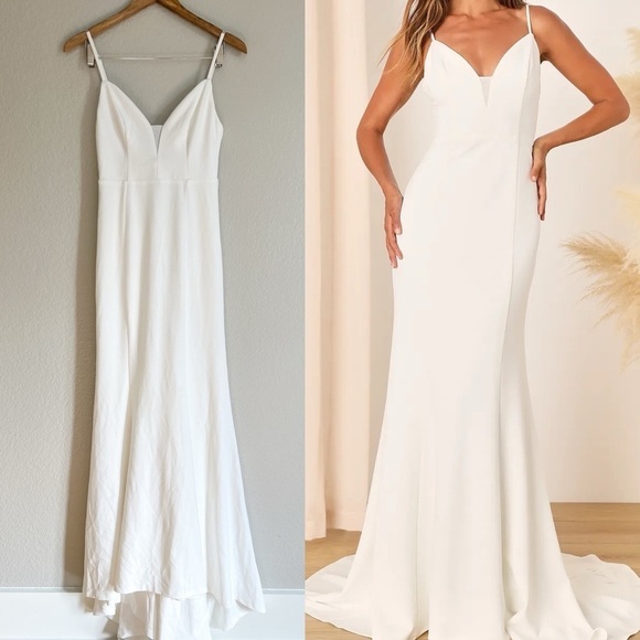 Lulus | Dresses | Confident Romance White Plunge Sleeveless Maxi Dress ...
